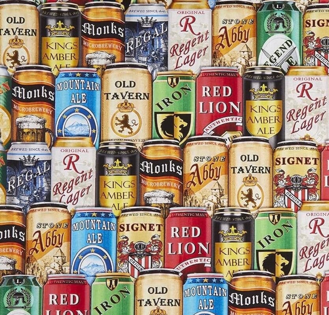 Benartex Kanvas Ale House Stacked Beer Cans KAS12742-99 Cotton Fabric ...