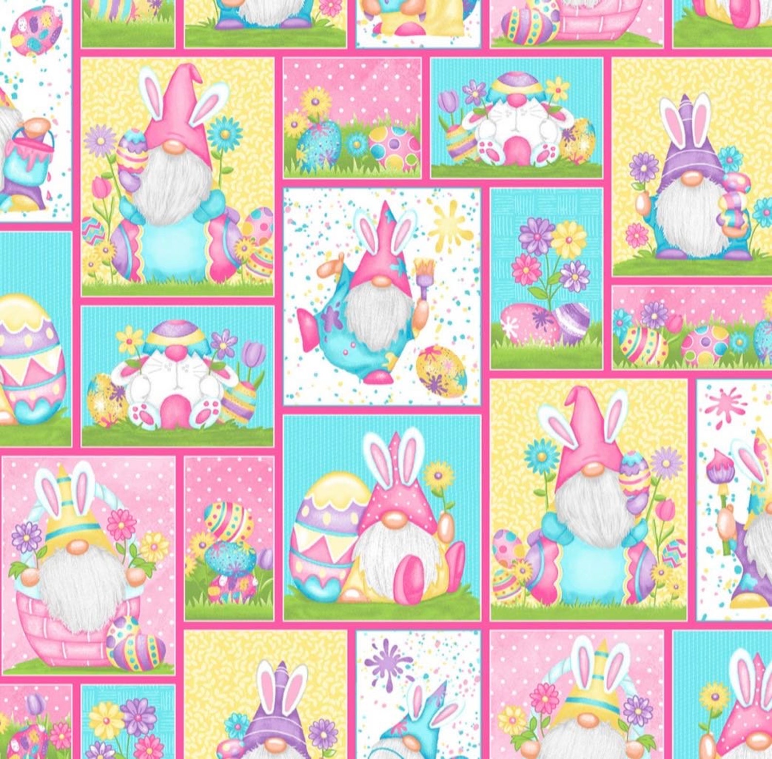 Henry Glass Hoppy Easter Gnomies Multi Easter Patchwork HEG562-21 ...