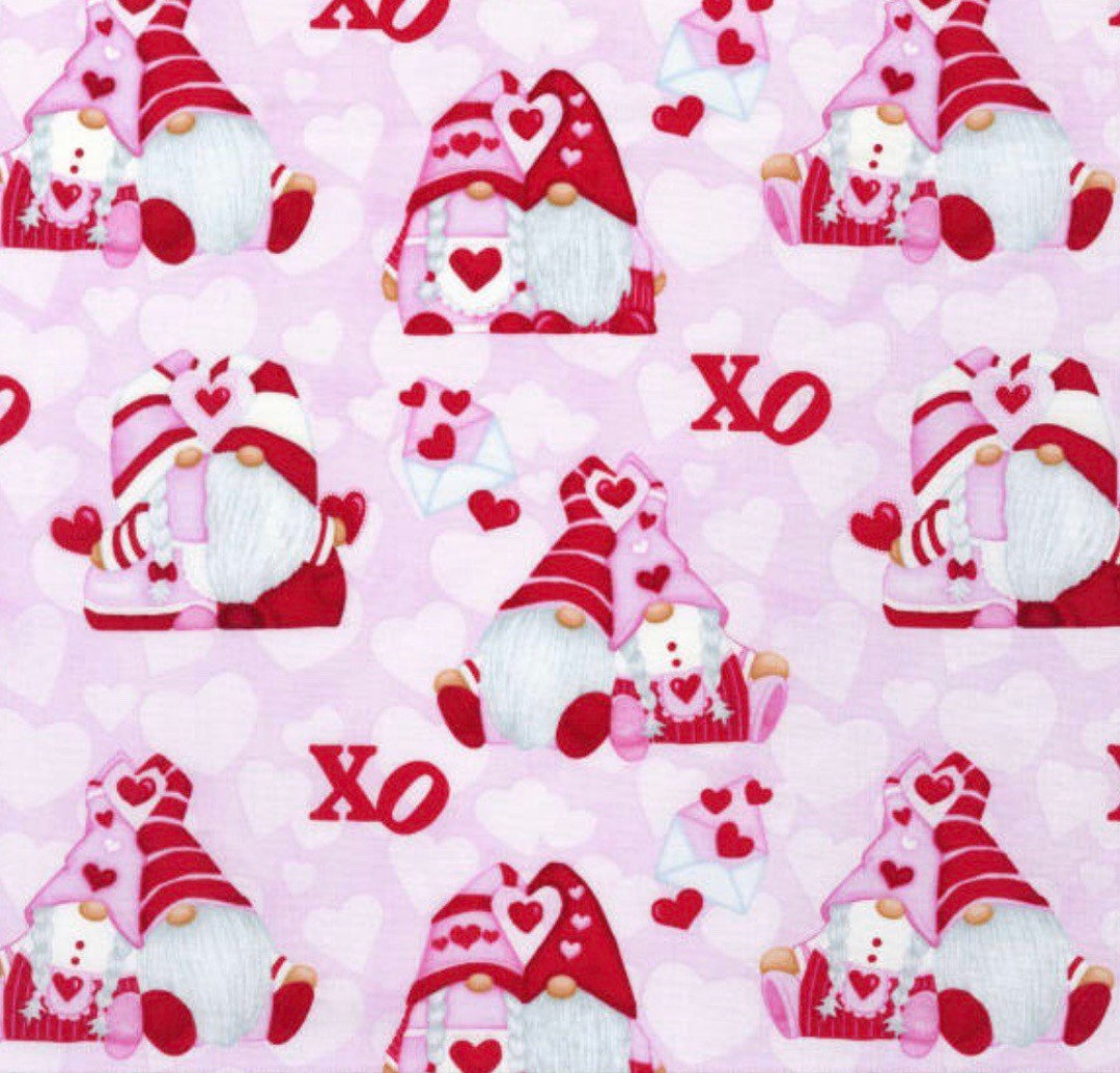 Henry Glass Gnomie Love Hugging Gnomes Pink Valentines Day 100% Quilt ...