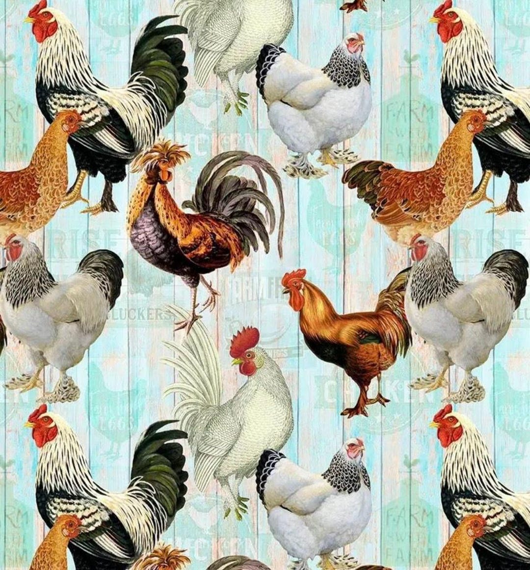 Timeless Treasures Fabrics Spring Chicken Chickens on Faded Fence Multi ...