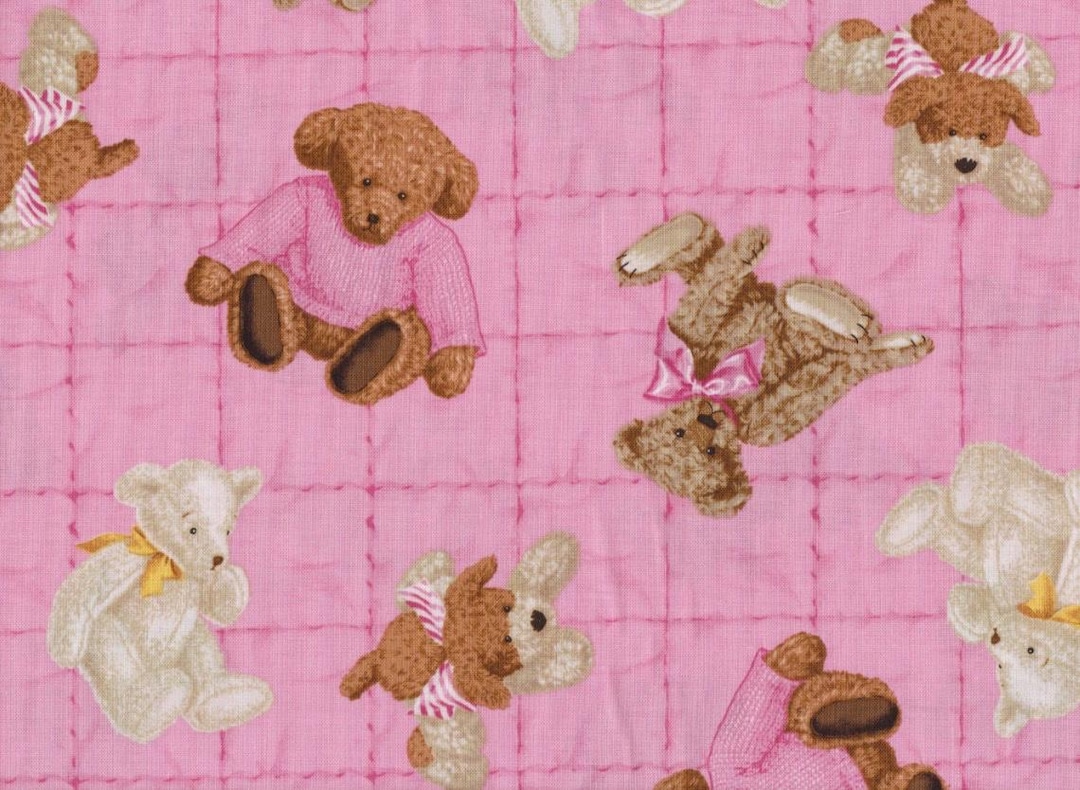 Fabric Traditions Pink Teddy Bear 16433-A Pink Teddy Bear Toss Cotton ...