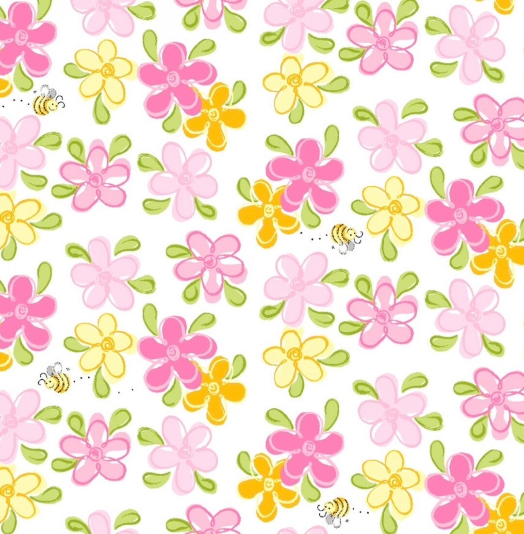 Clothworks Suzybee Lal the Lamb Flowers and Bees SB20301-100 Cotton ...