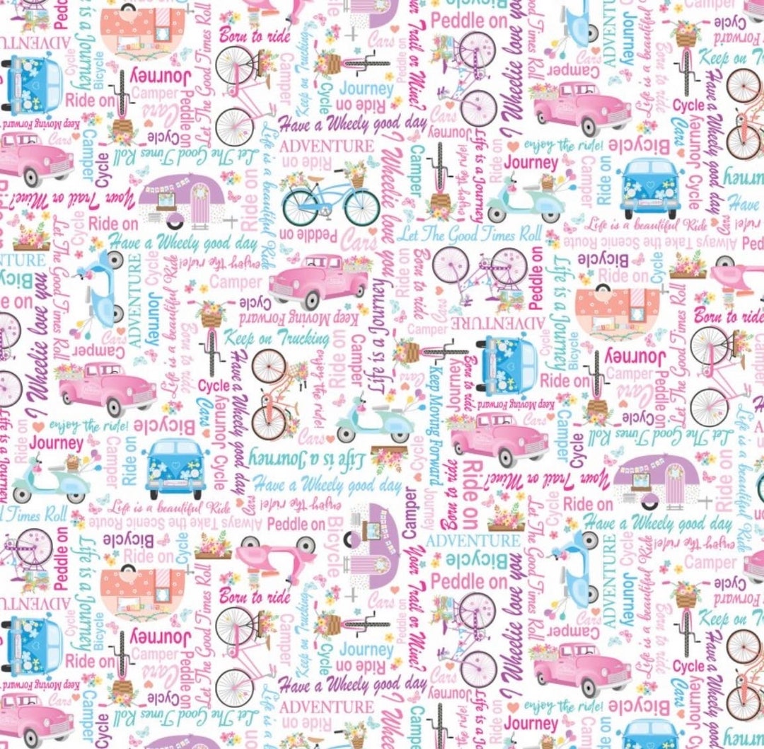 Kanvas Studios Enjoy the Ride on Words White KAS14268-09 Cotton Fabric ...