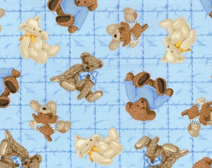 Fabric Traditions Blue Teddy Bear 16433-B Blue Teddy Bear Toss Cotton ...