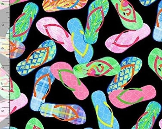 Timeless Treasures Colorful Nautical Fabric Beach Flip Flop Toss 100% ...
