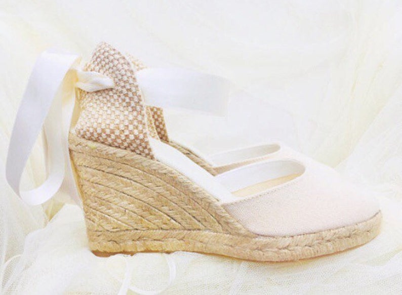 CHLOE Medium Wedge Lace up Espadrille Wedding Bridal Shoes Ivory, Beige ...