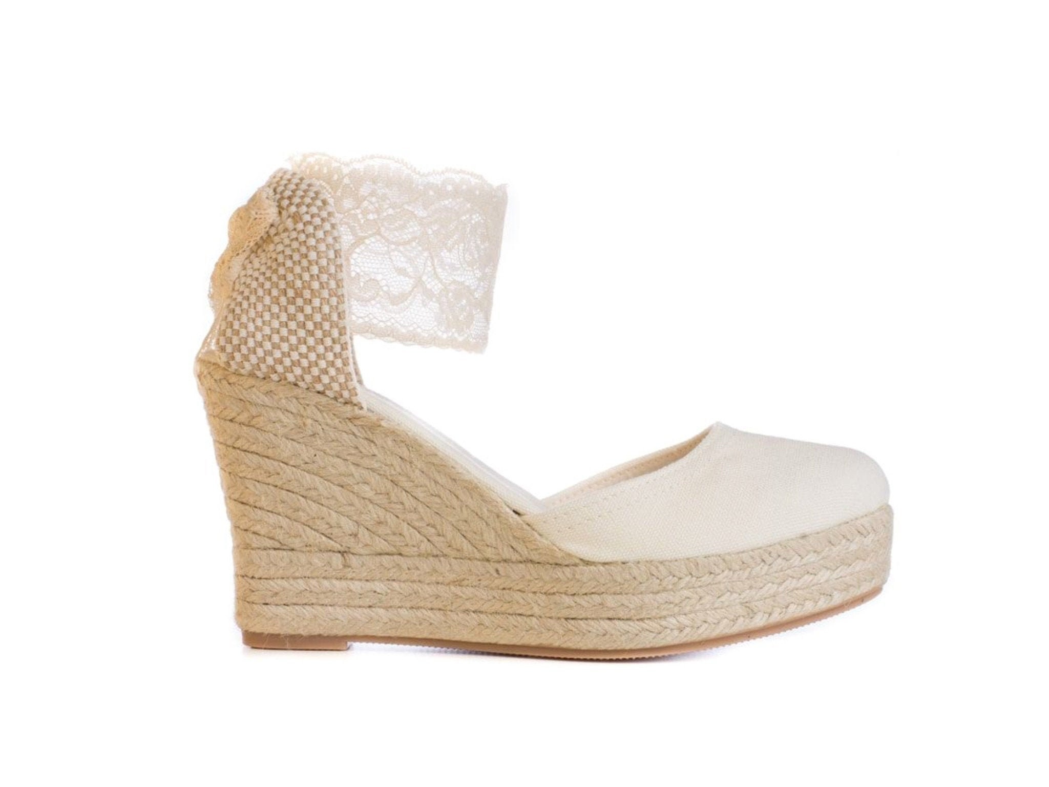 BEVERLY Lace Ivory Platform Wedge Lace Up Espadrille Boho | Etsy