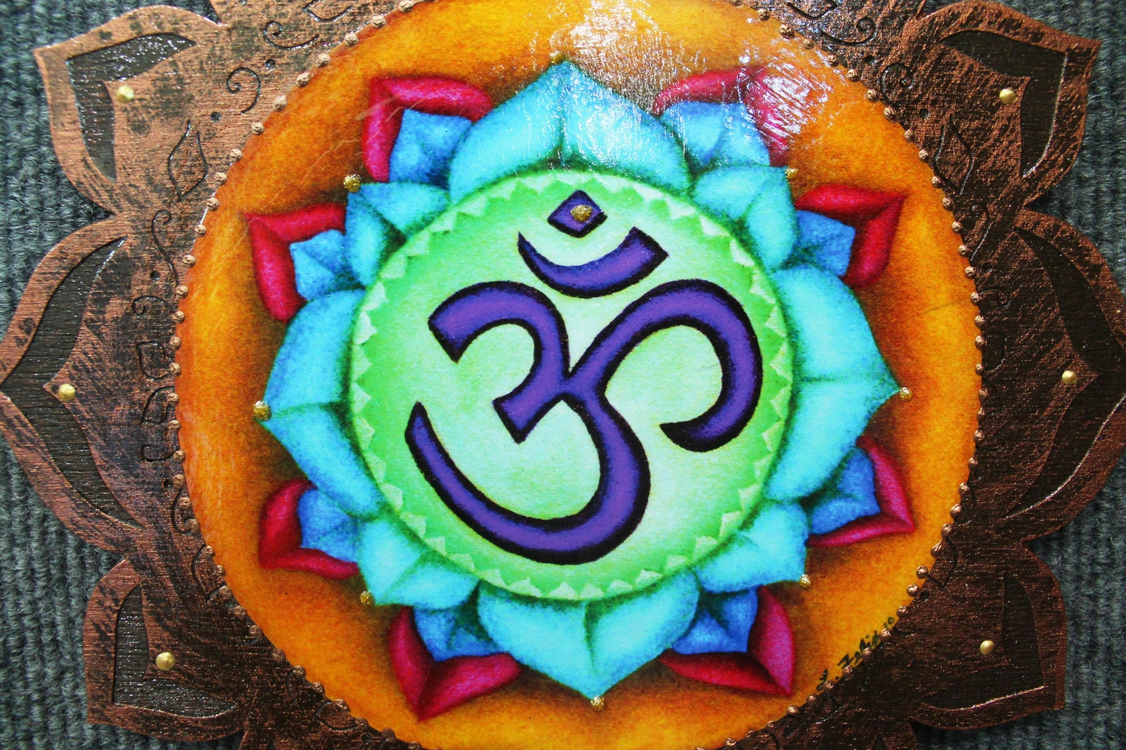 Embellished Om Symbol Print: Brown Lotus Mandala Plaque - Etsy