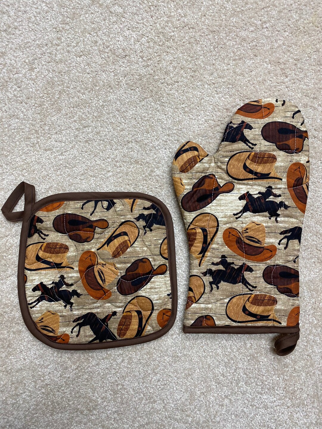 Western Theme Insulated Quilted Oven Mitt and Pot Holder Kitchen Set - Etsy