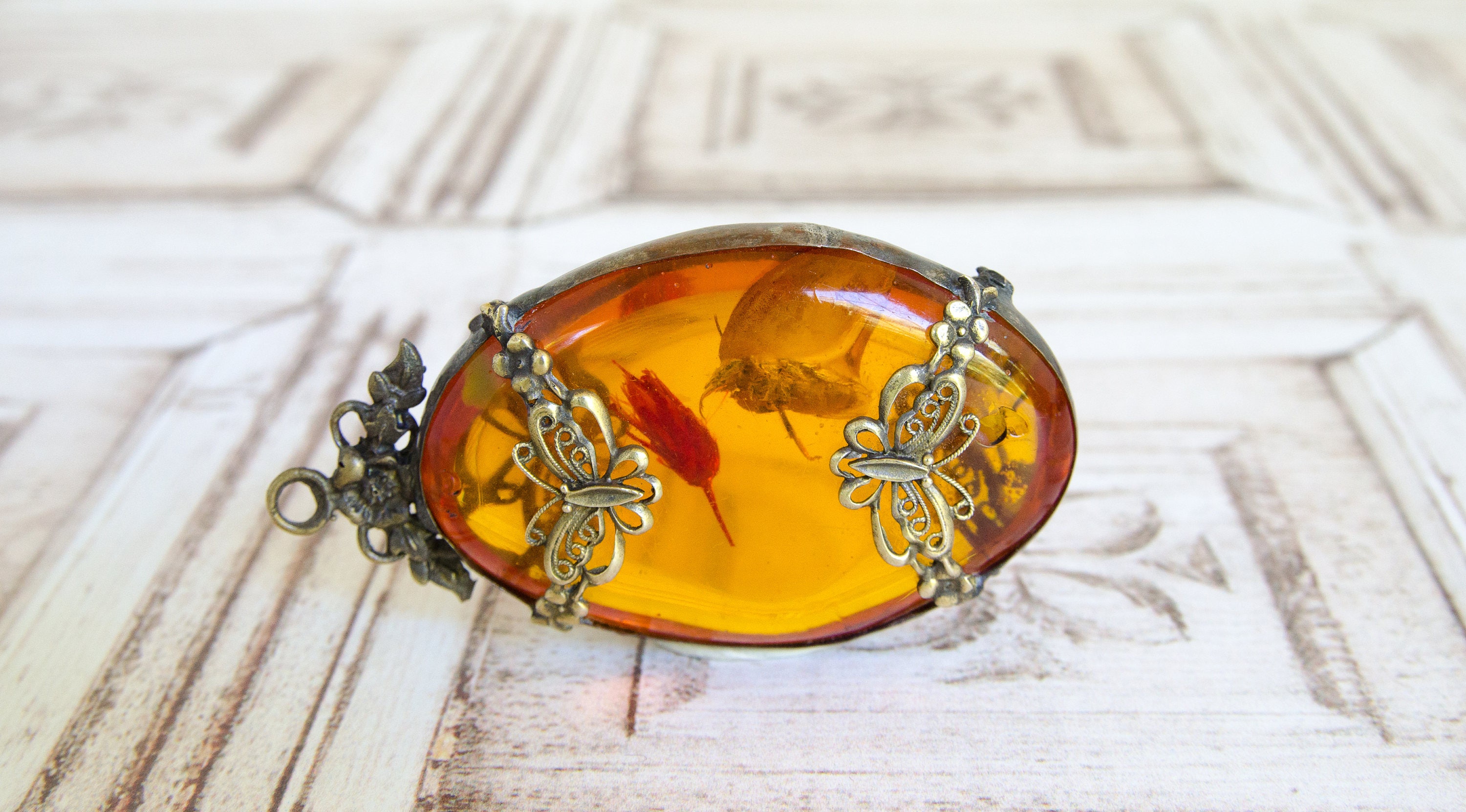 Faux Amber Pendant With Inclusions Fall Jewelry for Boho - Etsy