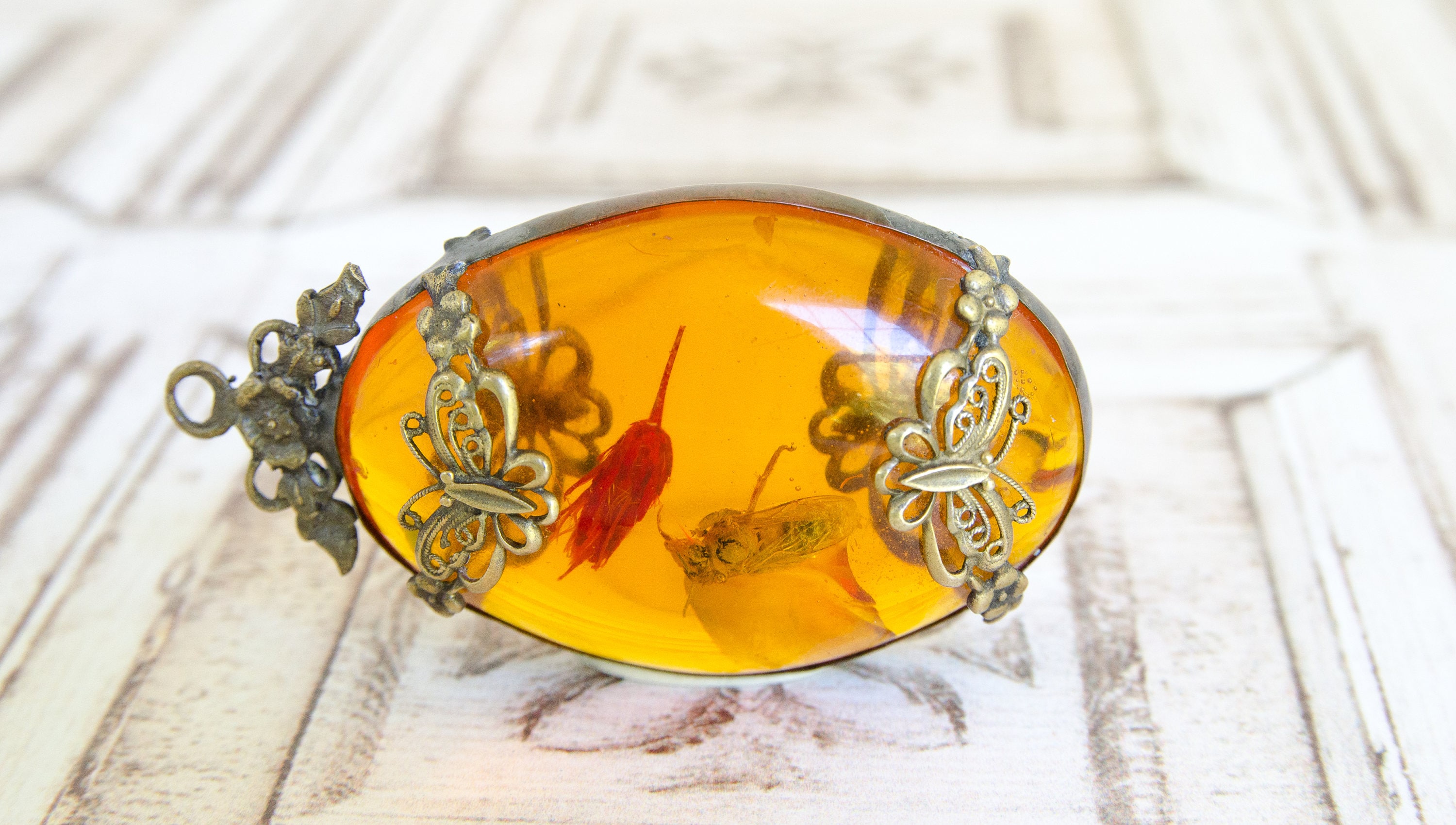 Faux Amber Pendant With Inclusions Fall Jewelry for Boho - Etsy