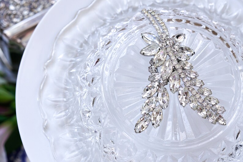 Large Rhinestone Brooch Vintage Wedding Jewelry for Bride or - Etsy