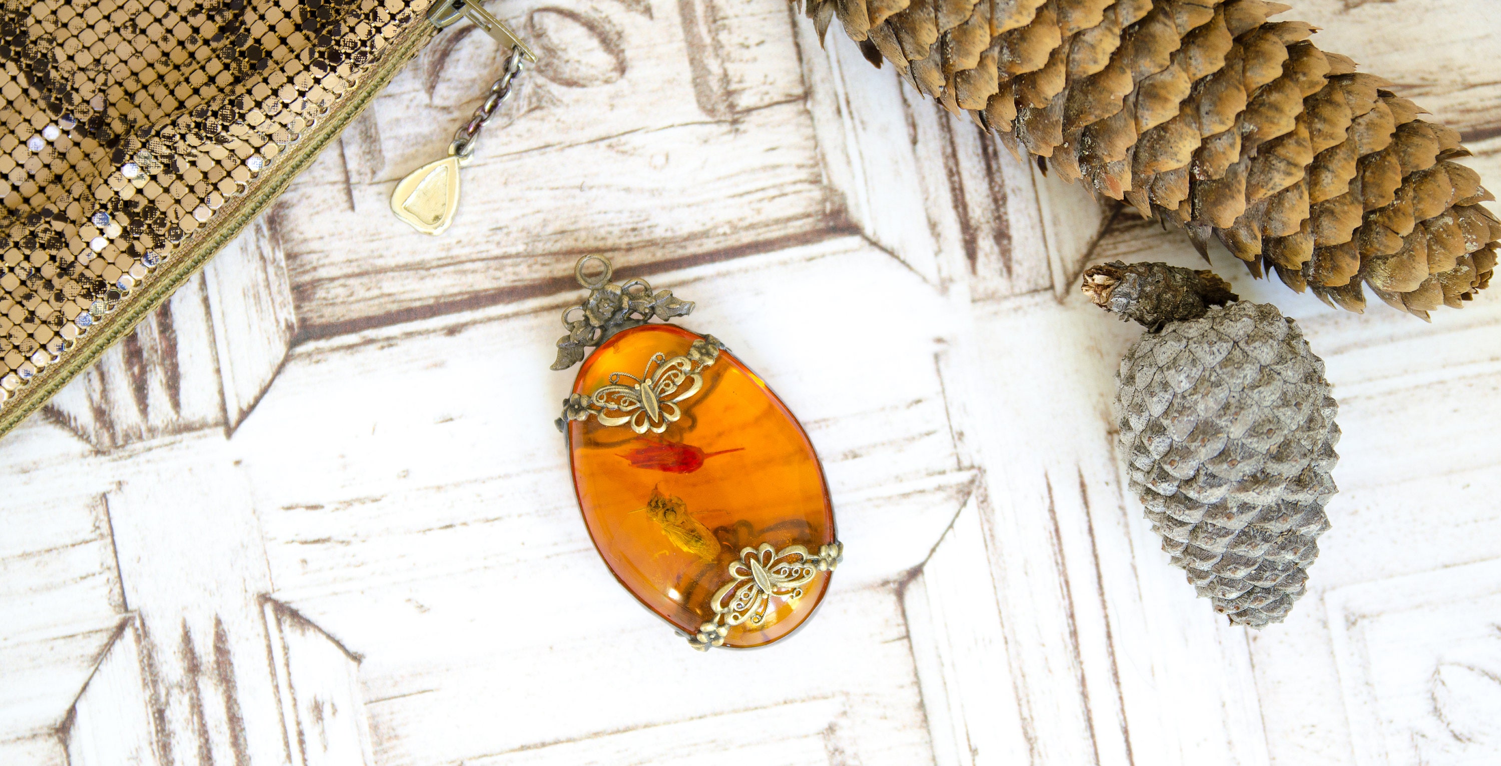 Faux Amber Pendant With Inclusions Fall Jewelry for Boho - Etsy