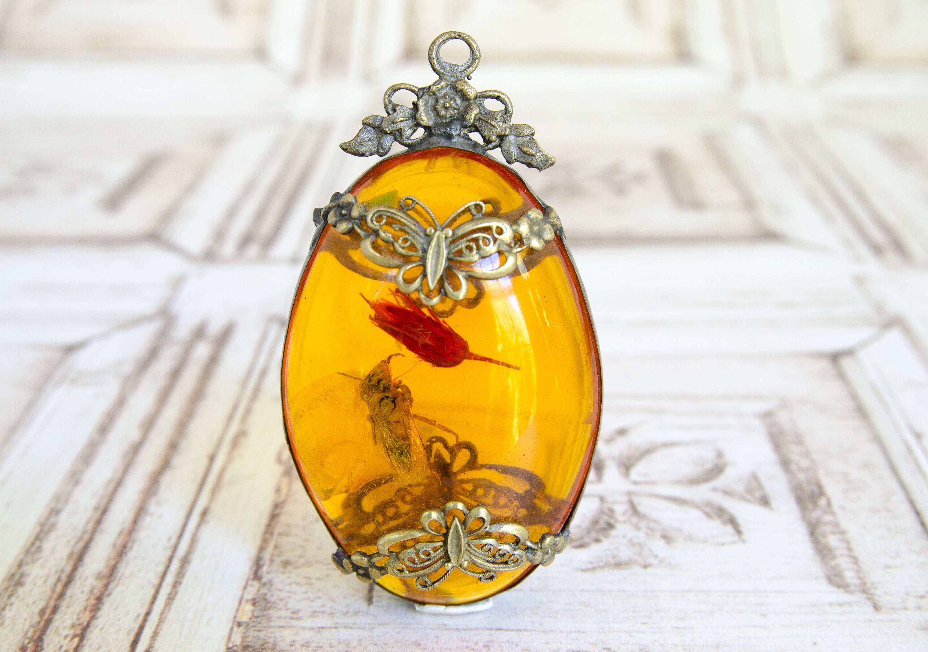 Faux Amber Pendant With Inclusions Fall Jewelry for Boho - Etsy