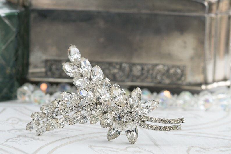 Large Rhinestone Brooch Vintage Wedding Jewelry for Bride or - Etsy