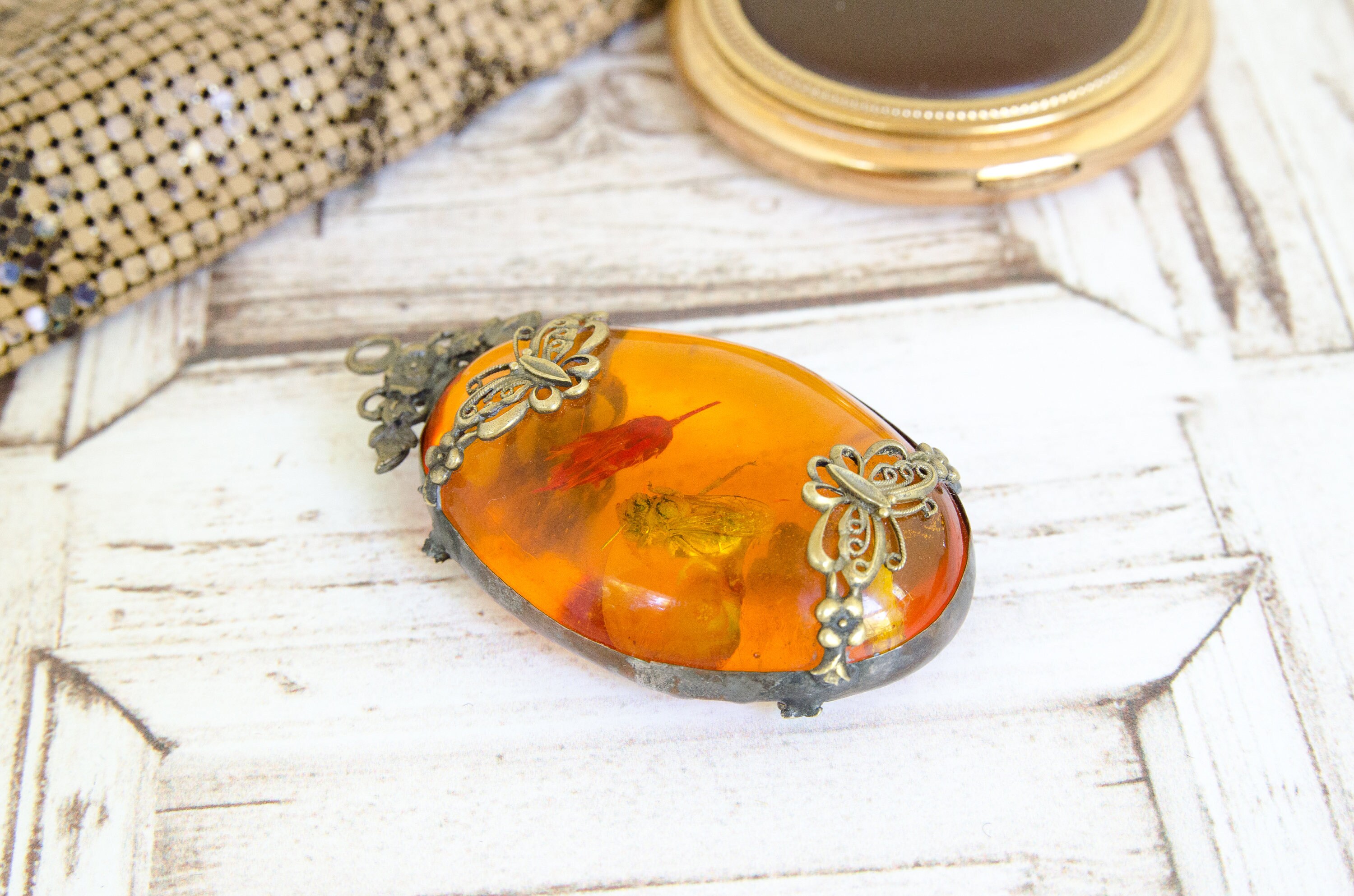 Faux Amber Pendant With Inclusions Fall Jewelry for Boho - Etsy