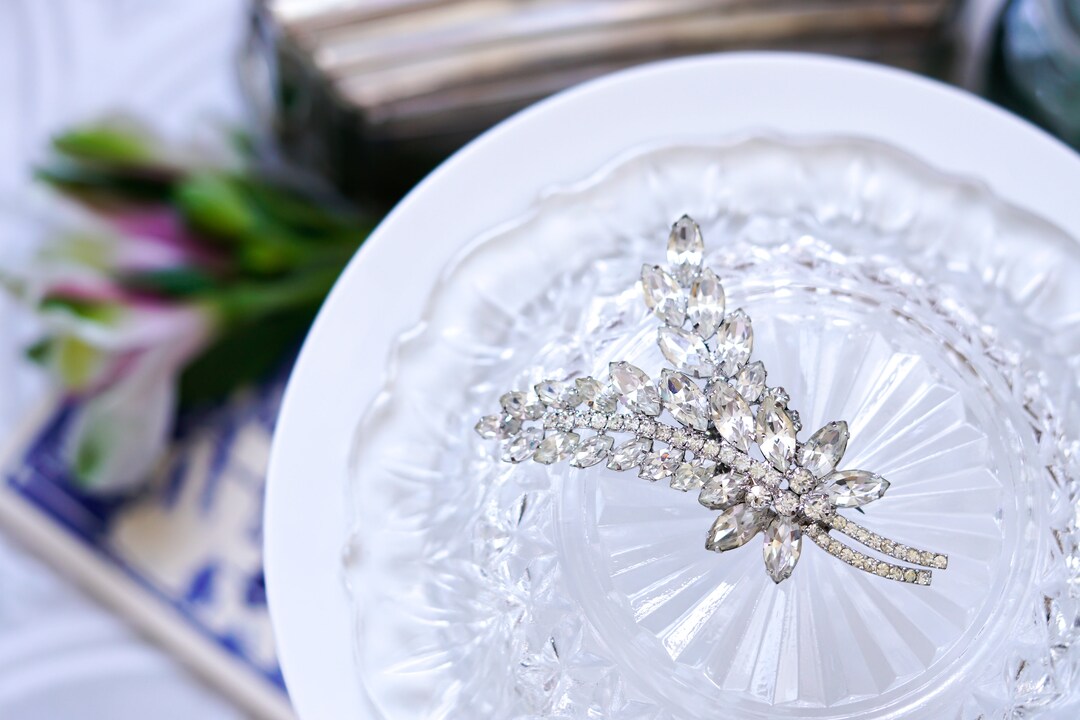 Large Rhinestone Brooch Vintage Wedding Jewelry for Bride or - Etsy