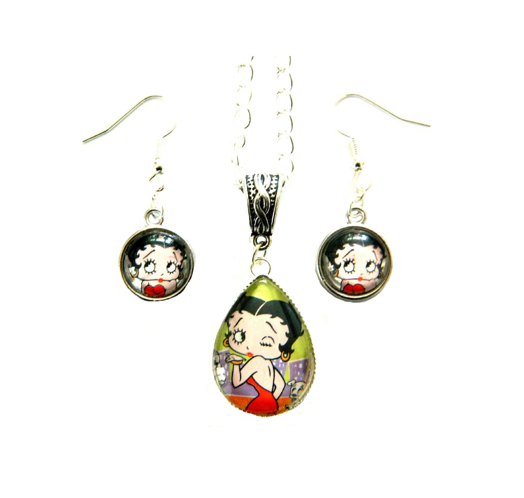 Betty Boop Necklace and Earrings Glass Charm Set - Etsy