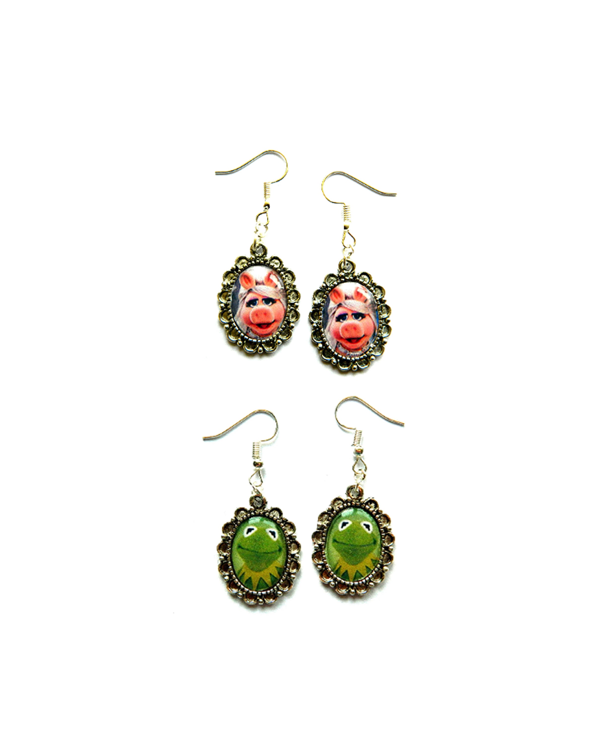 Kermit and Miss Piggy Charm Earrings the Muppets 2 X Pairs - Etsy UK