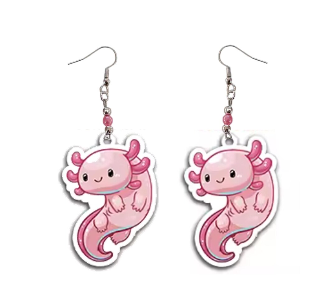 Axolotl Earrings Acrylic Flatback Pink Amphibian Cute - Etsy
