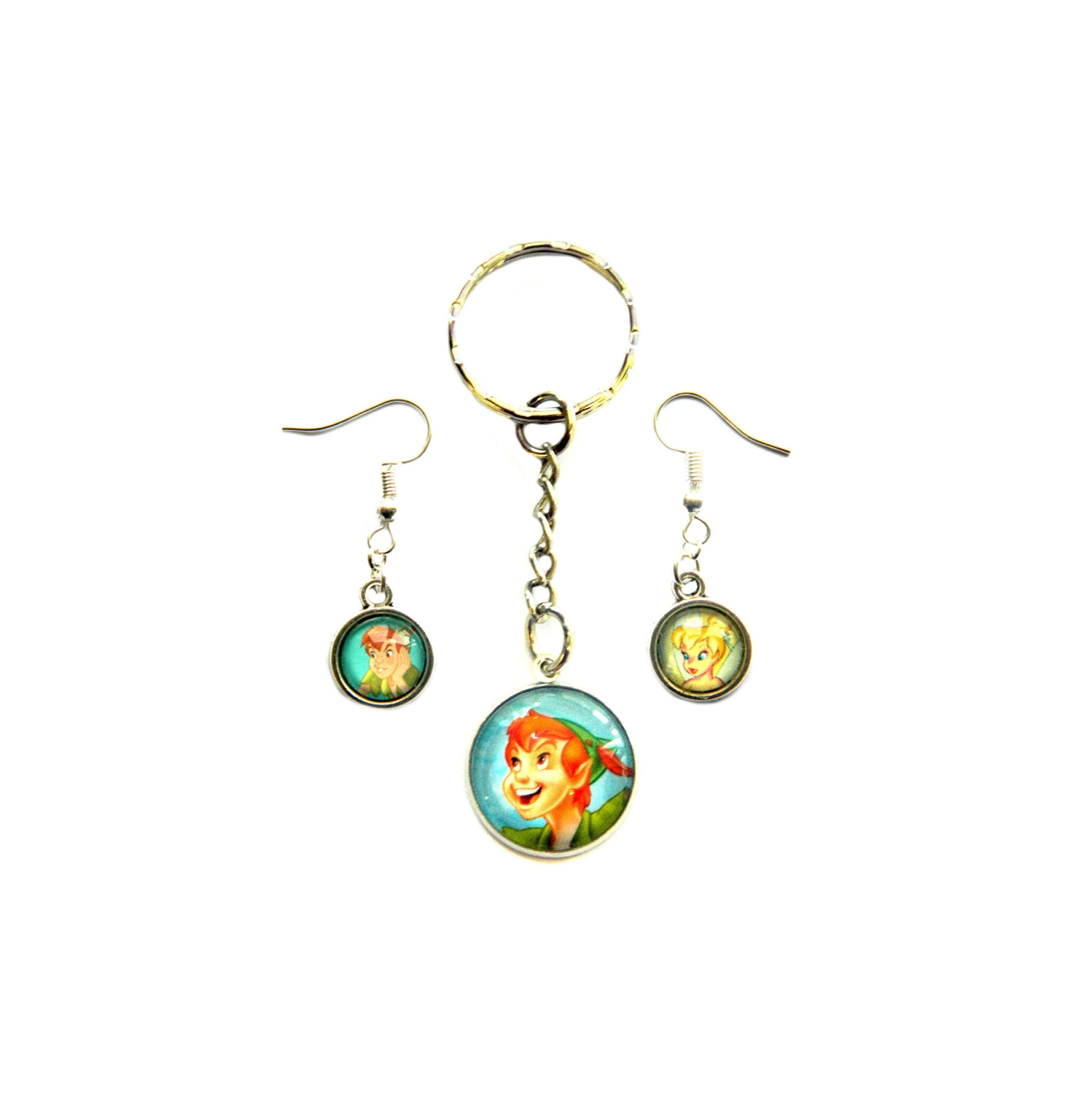 CHARACTER GLASS CHARM KEYRING PETER PAN STITCH ARIEL DISNEY KEYCHAIN ...