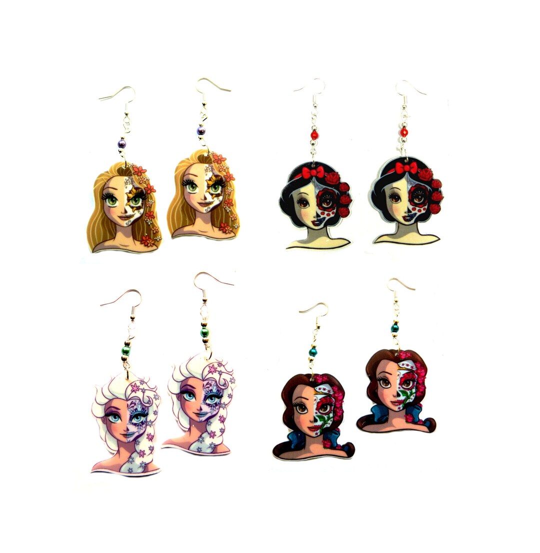 Sugar Skull Princess Charm Flatback Earrings 2 X Pairs for Pierced Ears ...