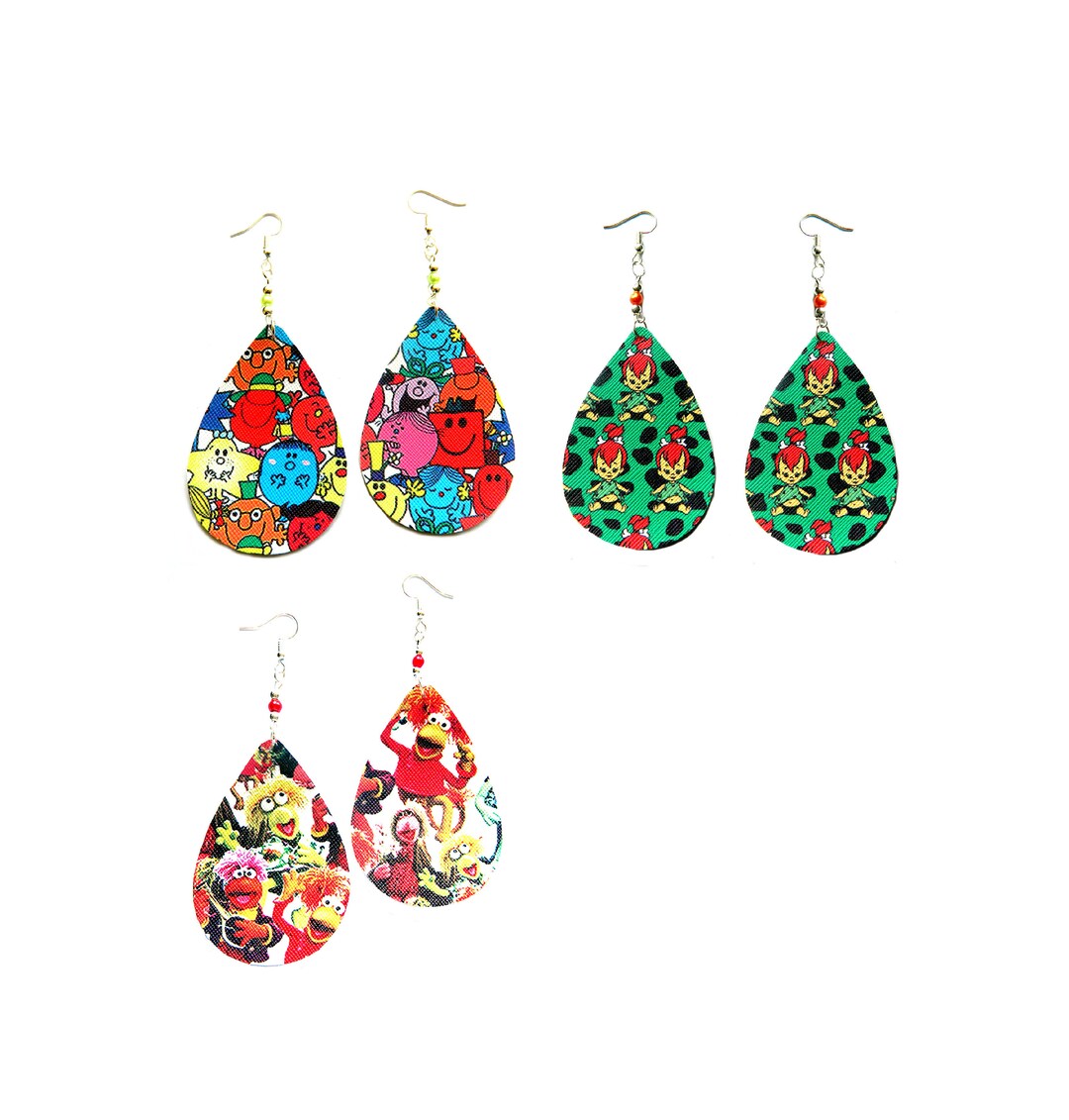 Mr Men and Little Miss Fraggles Pebbles Faux Leather Teardrop Earrings ...