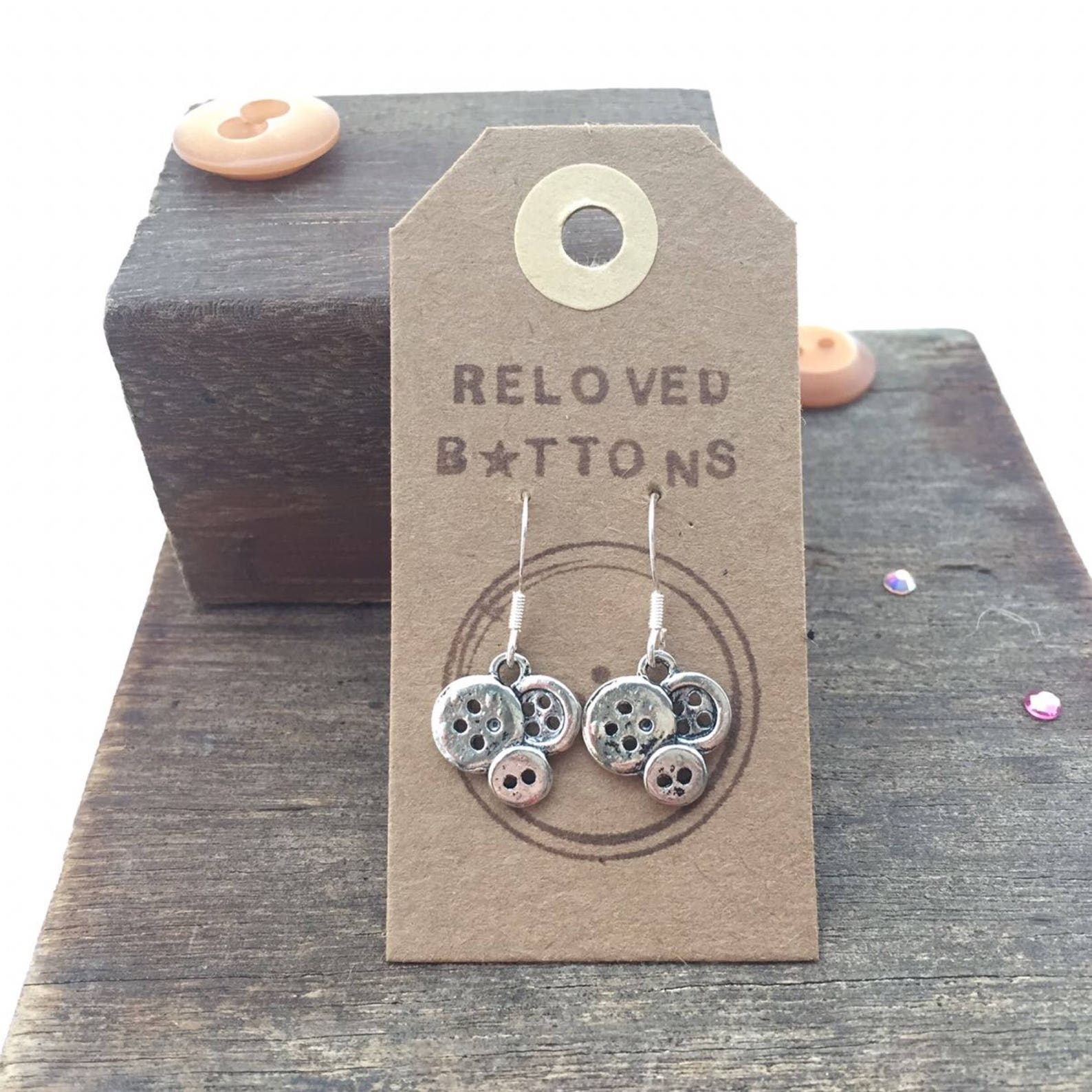 Earrings Button Silver Button Earrings Button Earrings - Etsy UK