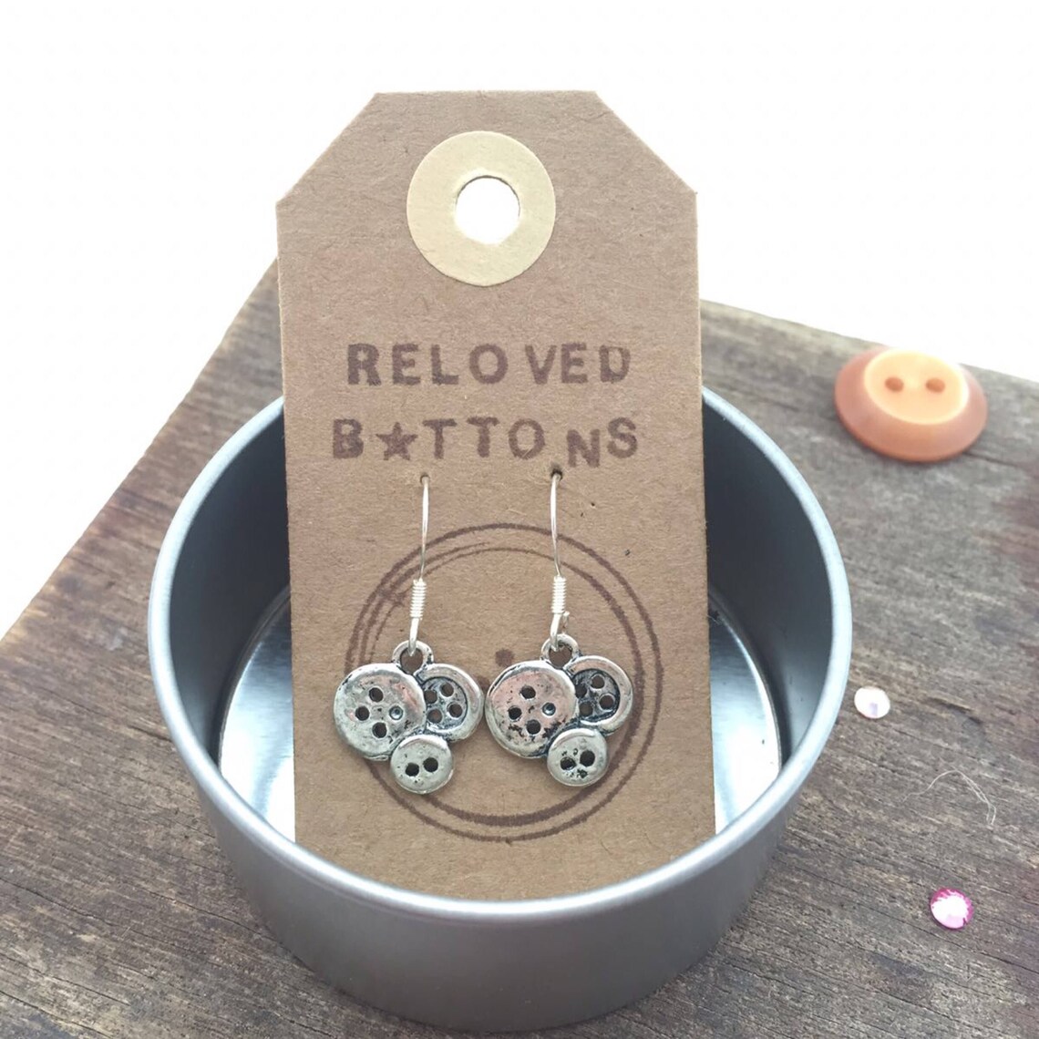Earrings Button Silver Button Earrings Button Earrings - Etsy UK