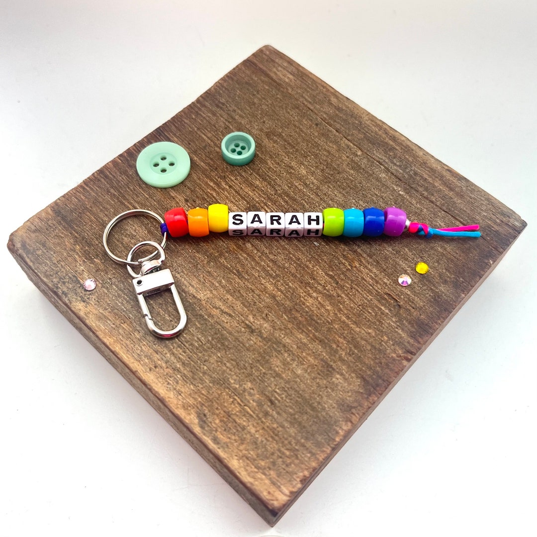 Beaded Keyring Personalised, Beaded Name Keyring, Beaded Gift ...
