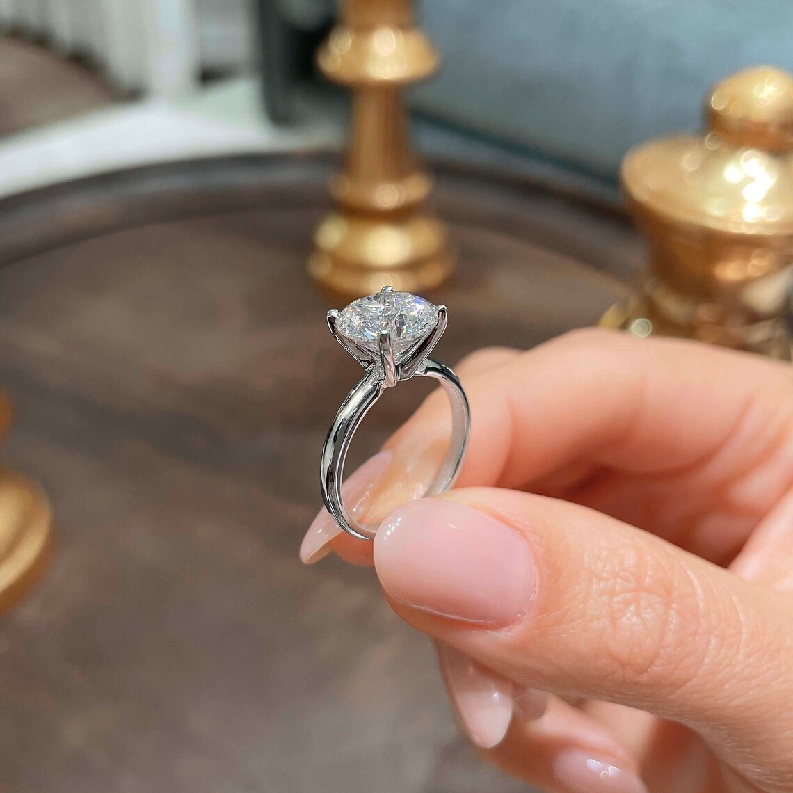 3 CT Fancy Real Diamond Solitaire Wedding Ring | Etsy