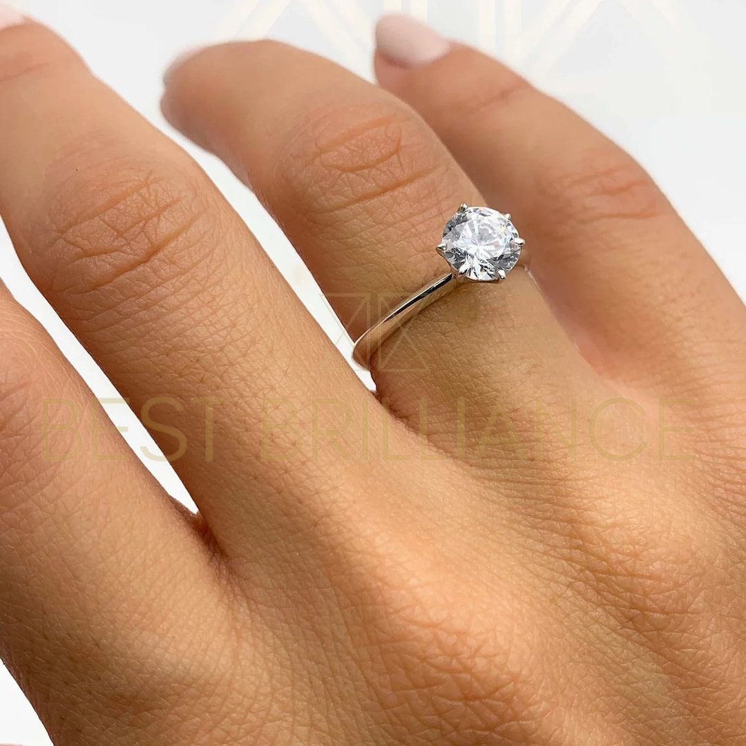 Round Diamond Engagement Ring, 1 Carat Round Shaped, Diamond Ring, E ...