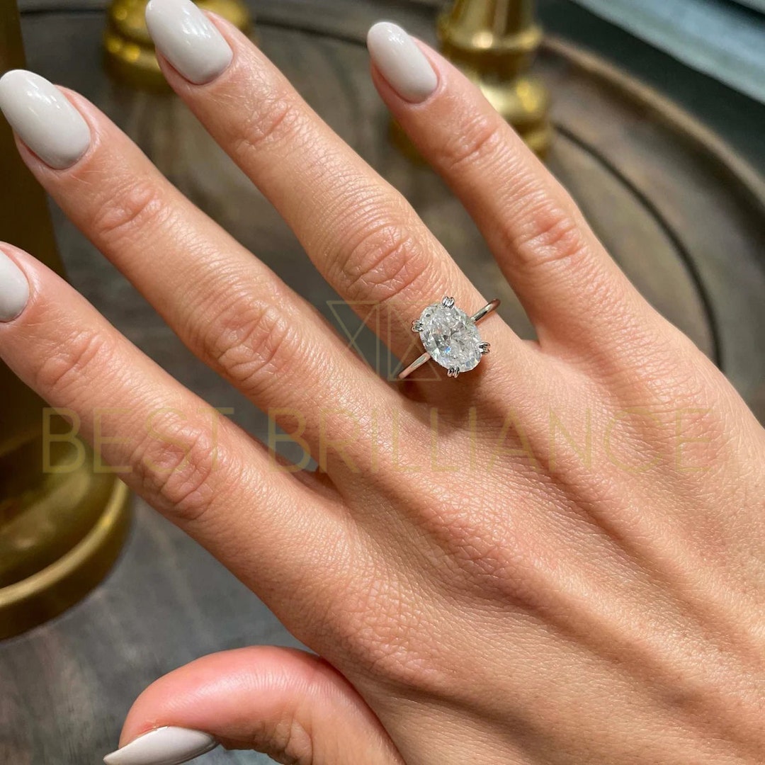 3.1 Carat Natural Diamond Engagement Ring, Solid 14k White Gold, Hidden ...