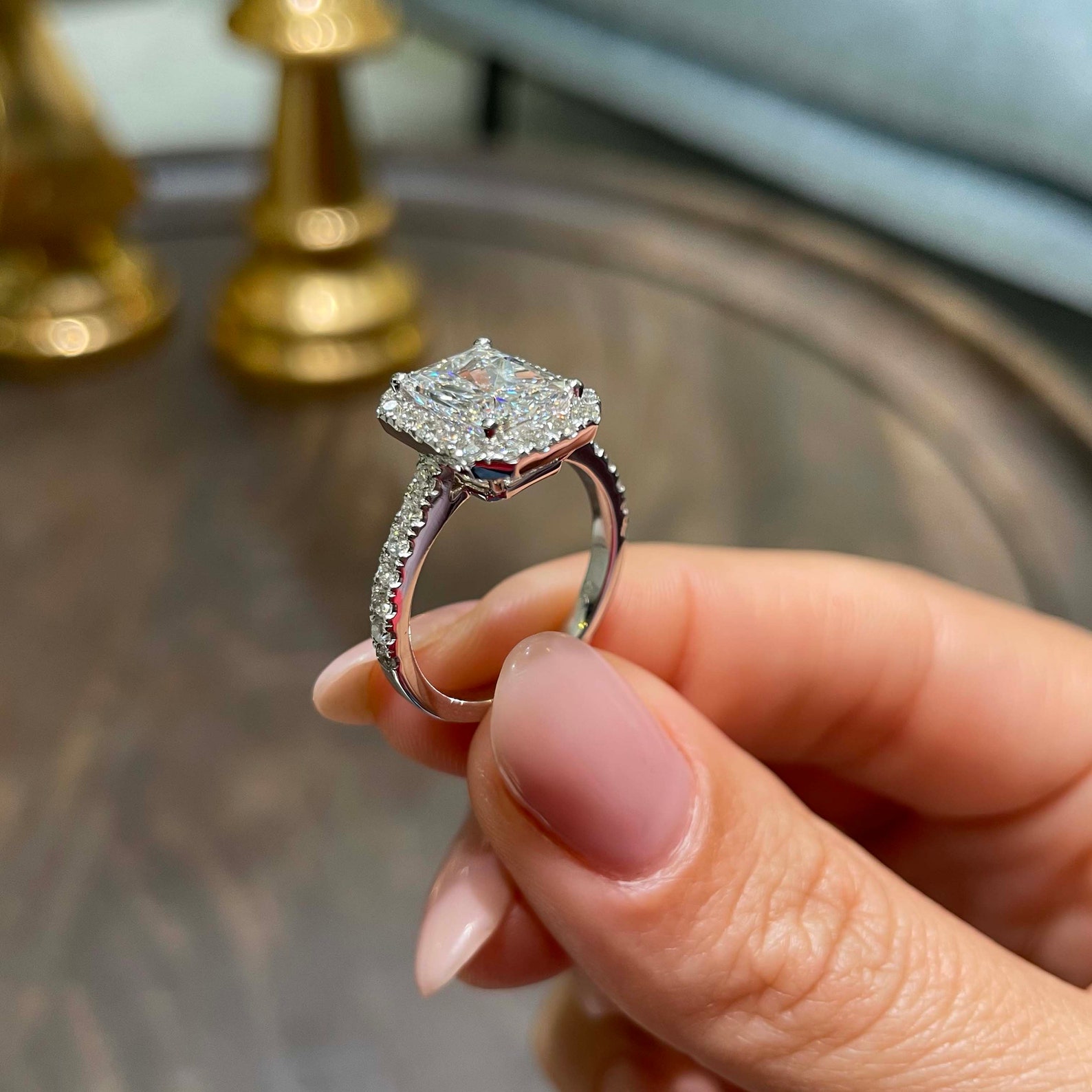 2.5 Carat F VS2 Diamond Engagement Ring Halo Style Radiant | Etsy