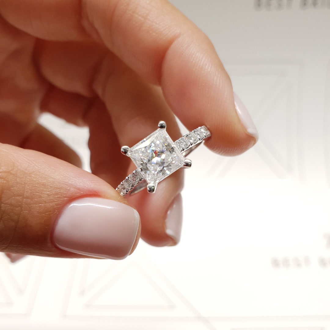 Princess Diamond Engagement Ring, 1.51 Princess Shaped , 14K White Gold ...