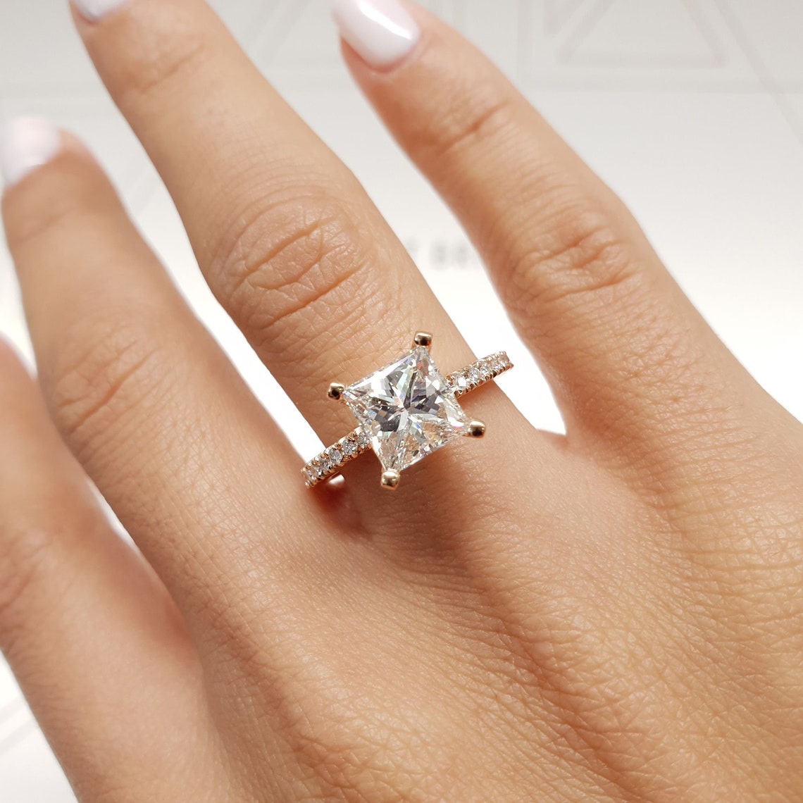 Princess Diamond Engagement Ring 1.3 Princess Shaped 14K - Etsy