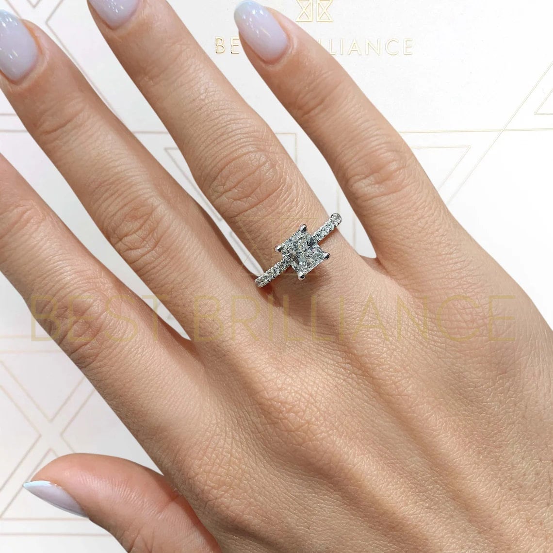 1.50 Carat Proposal Ring Style Radiant Pave - 14K White Gold Lab Grown ...