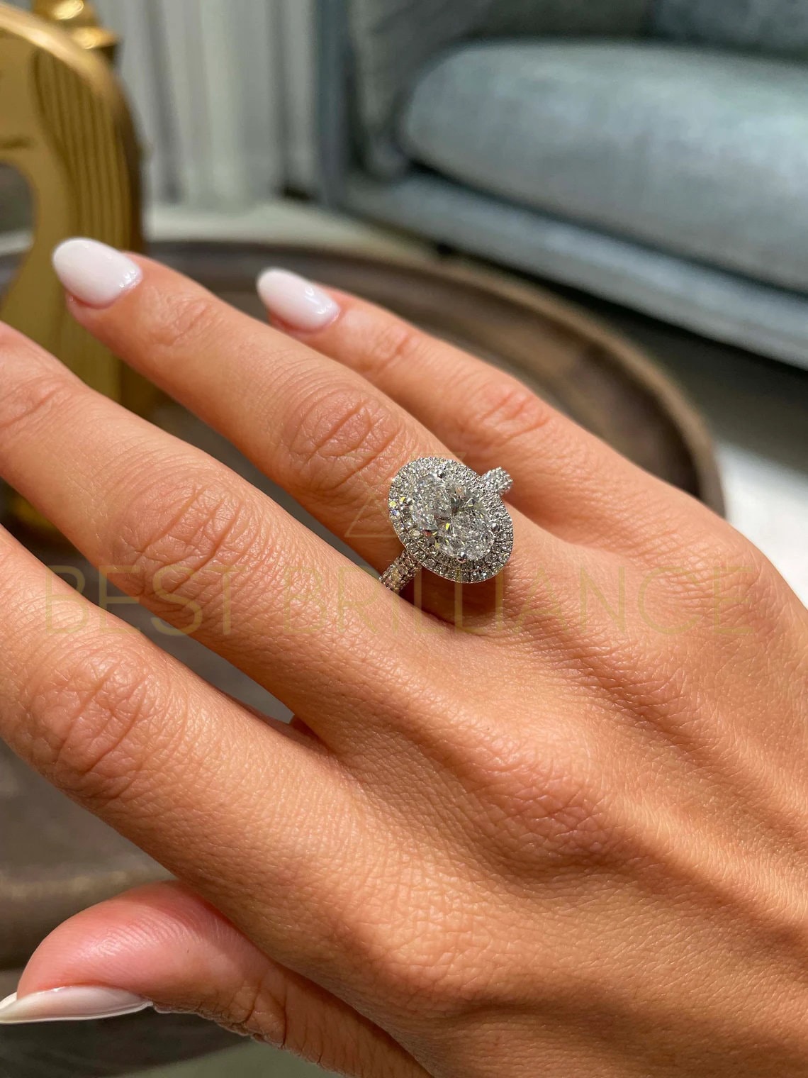 Double halo oval engagement ring store