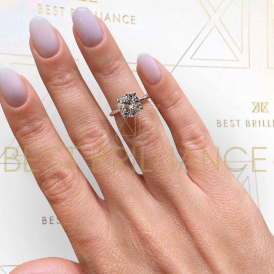 2 Carat Engagement Ring Solitaire Ring Style Round Cut Diamond 14K ...