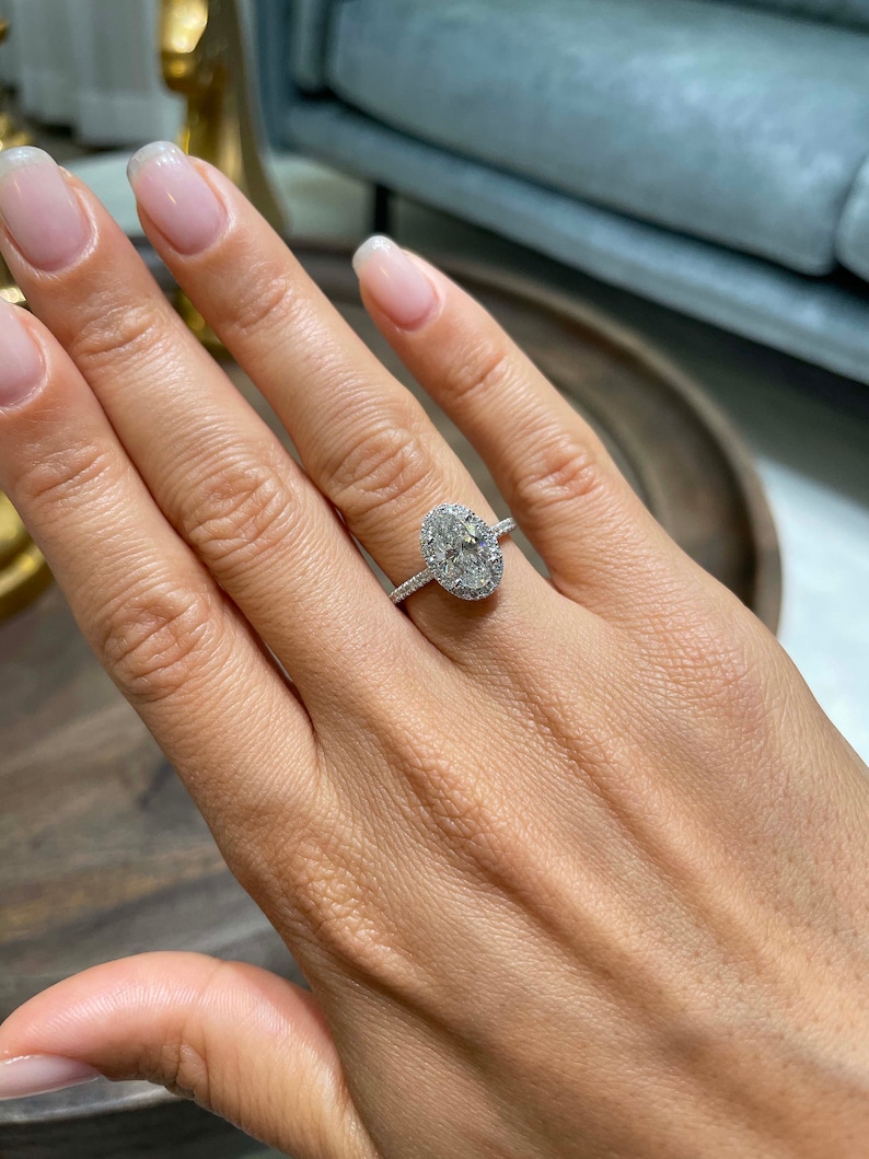 Oval Shaped Diamond Engagement Ring, 2 Carat Oval Shape, 14k White Gold ...