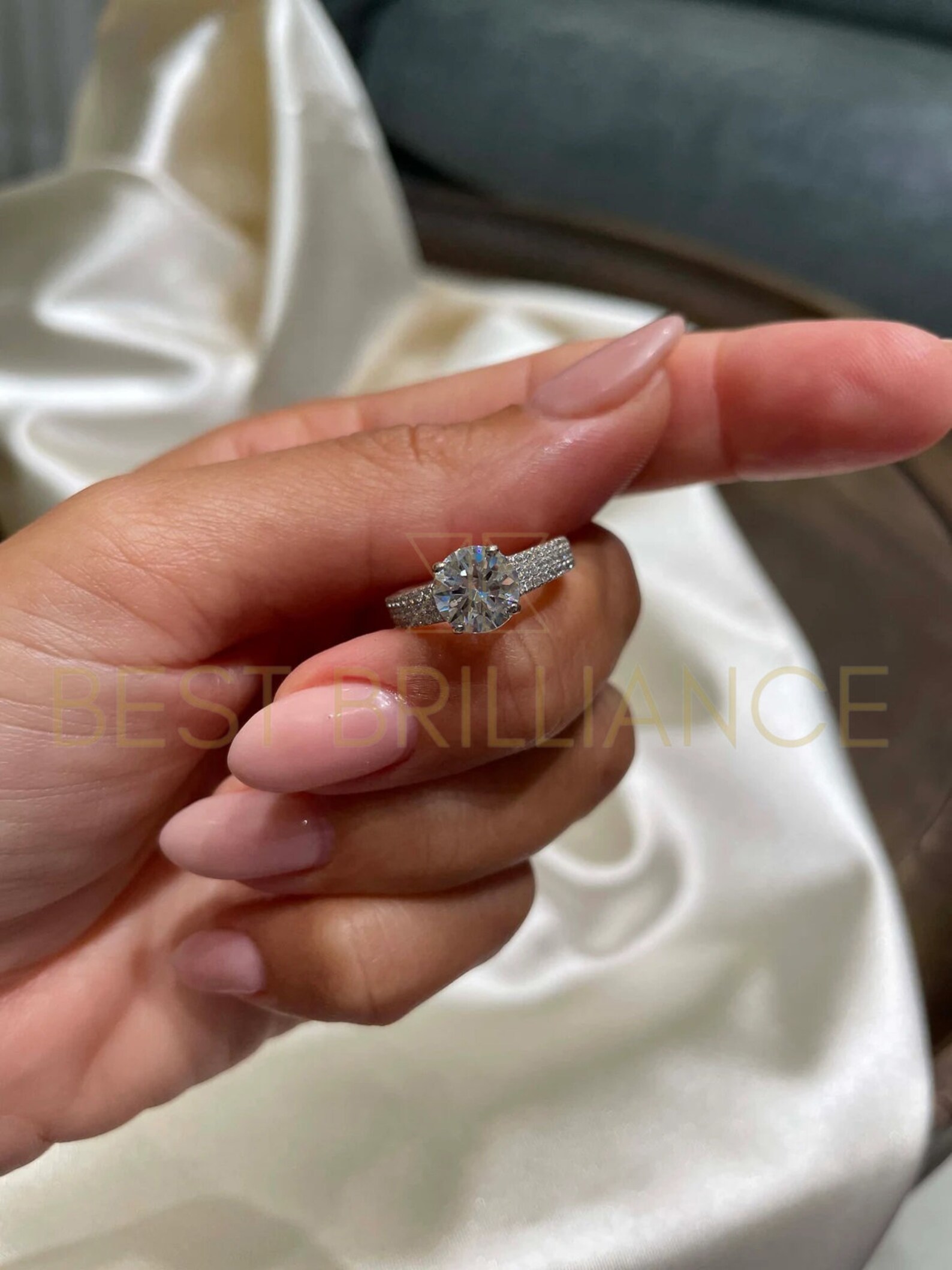 Engagement Ring Round Pave Style 14K White Gold Lab Grown Diamond 2.1 ...