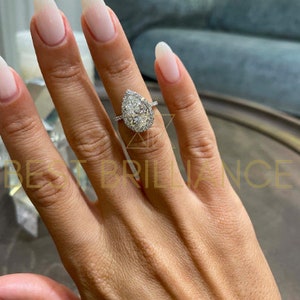 3 Ct Pear Cut Diamond Engagement Ring, Solid 14K White Gold, 4 Prong in ...