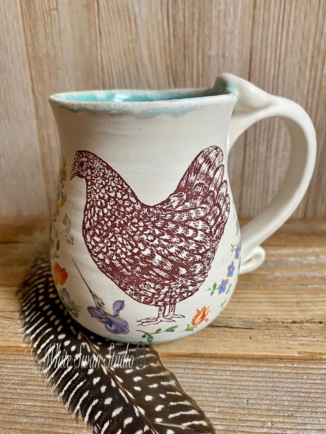Chicken Mug With Colorful Florals,coffee Cup Hen Tea Mug, Dominique ...