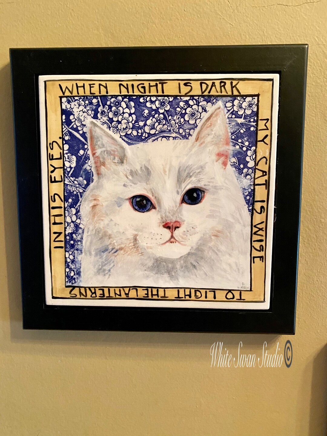 Handmade Cat Poetry Tile: Framed Porcelain Wall Decor - Etsy