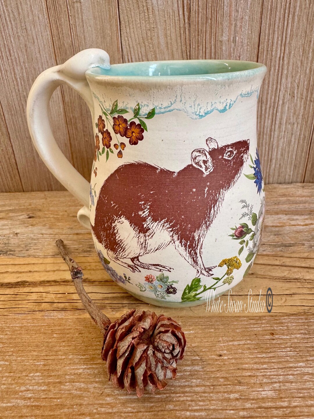 Domestic Rat Mug With Colorful Flowers. Pet Rat Mug, Thumb Rest ...