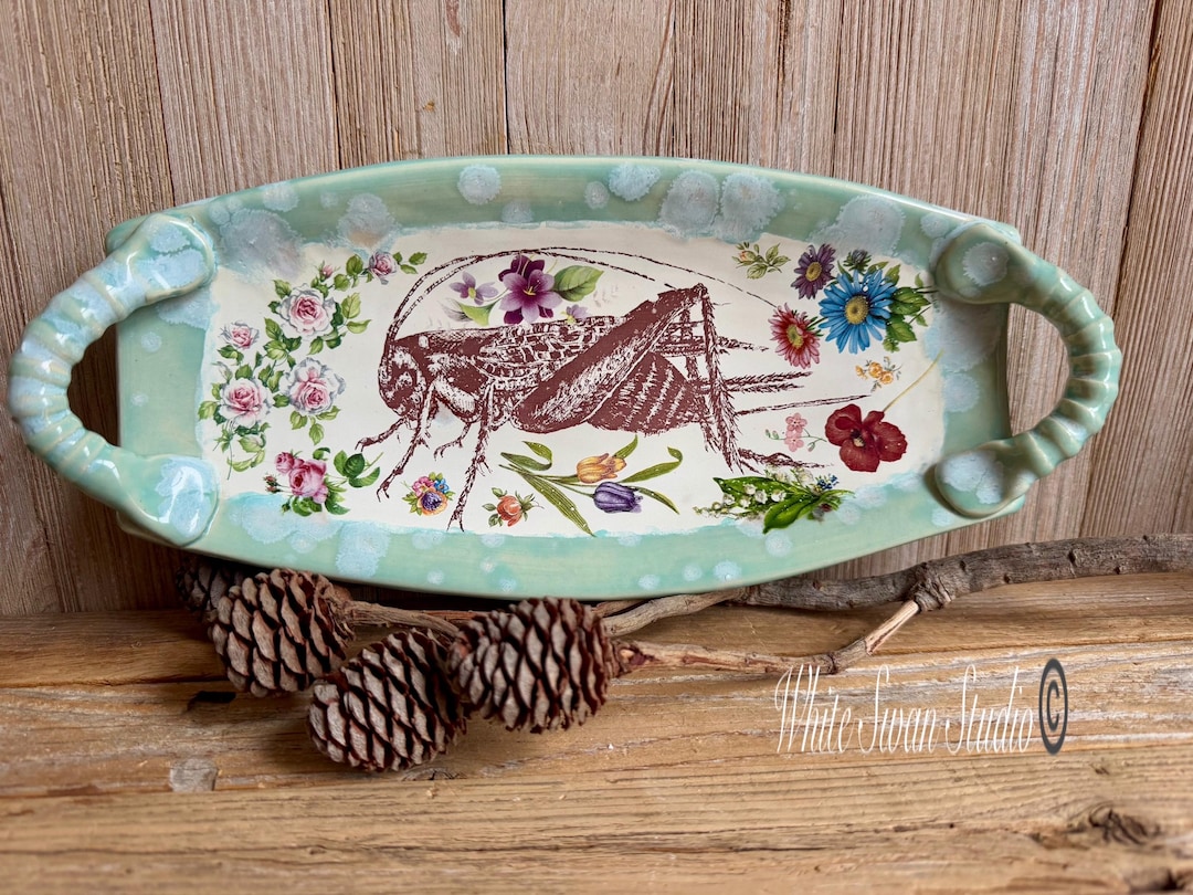Handmade Stoneware Cricket Serving Tray: Floral Ceramic Dish - Etsy