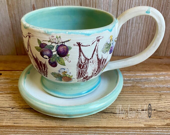 Hanging Fruit Bats Tea Cup With Saucer. Stoneware Small Cups, Bats and ...