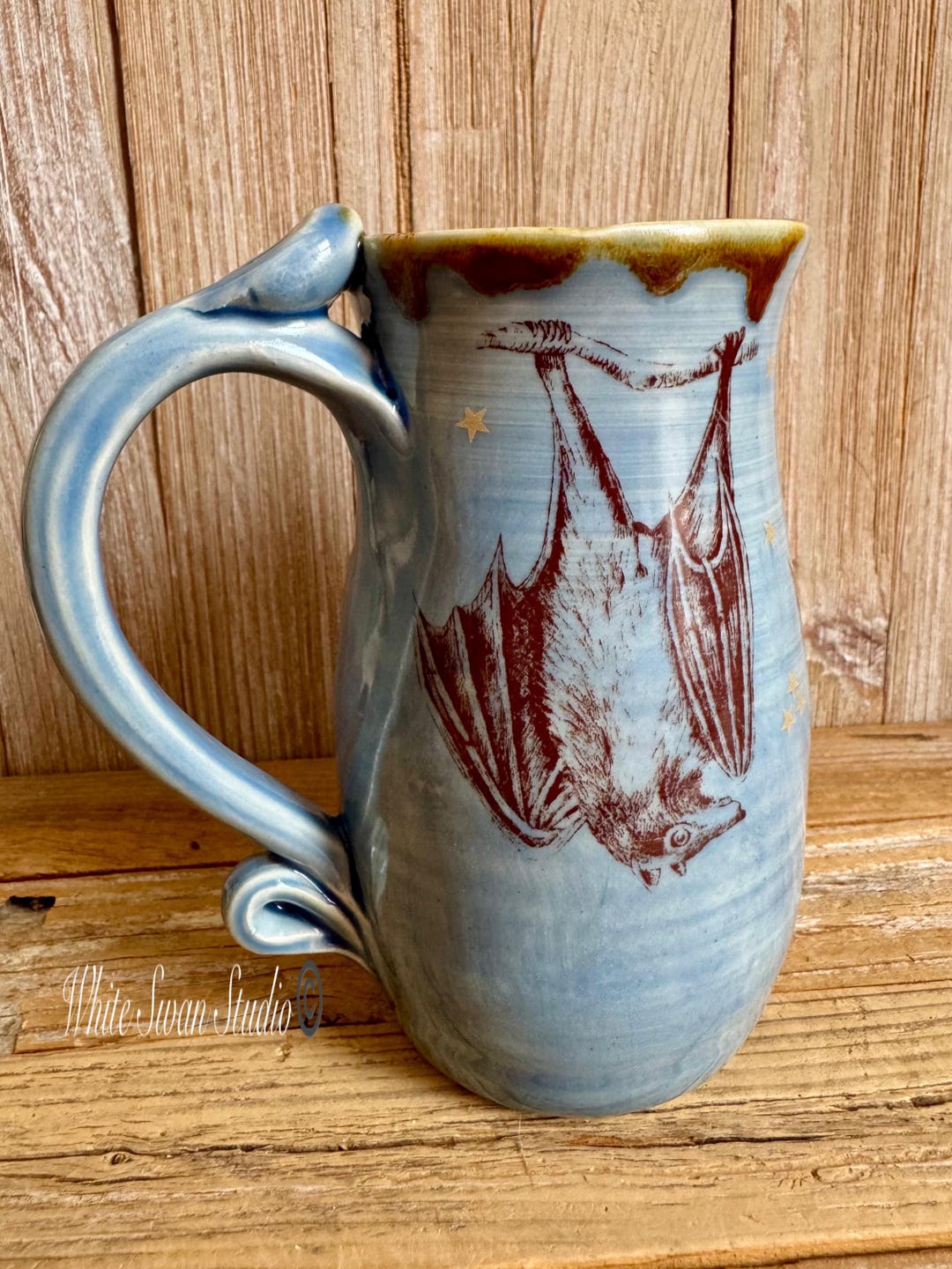 Bats and Stars Large Oversized Mug, Hanging Bat Beer Stein, Thumb Rest ...