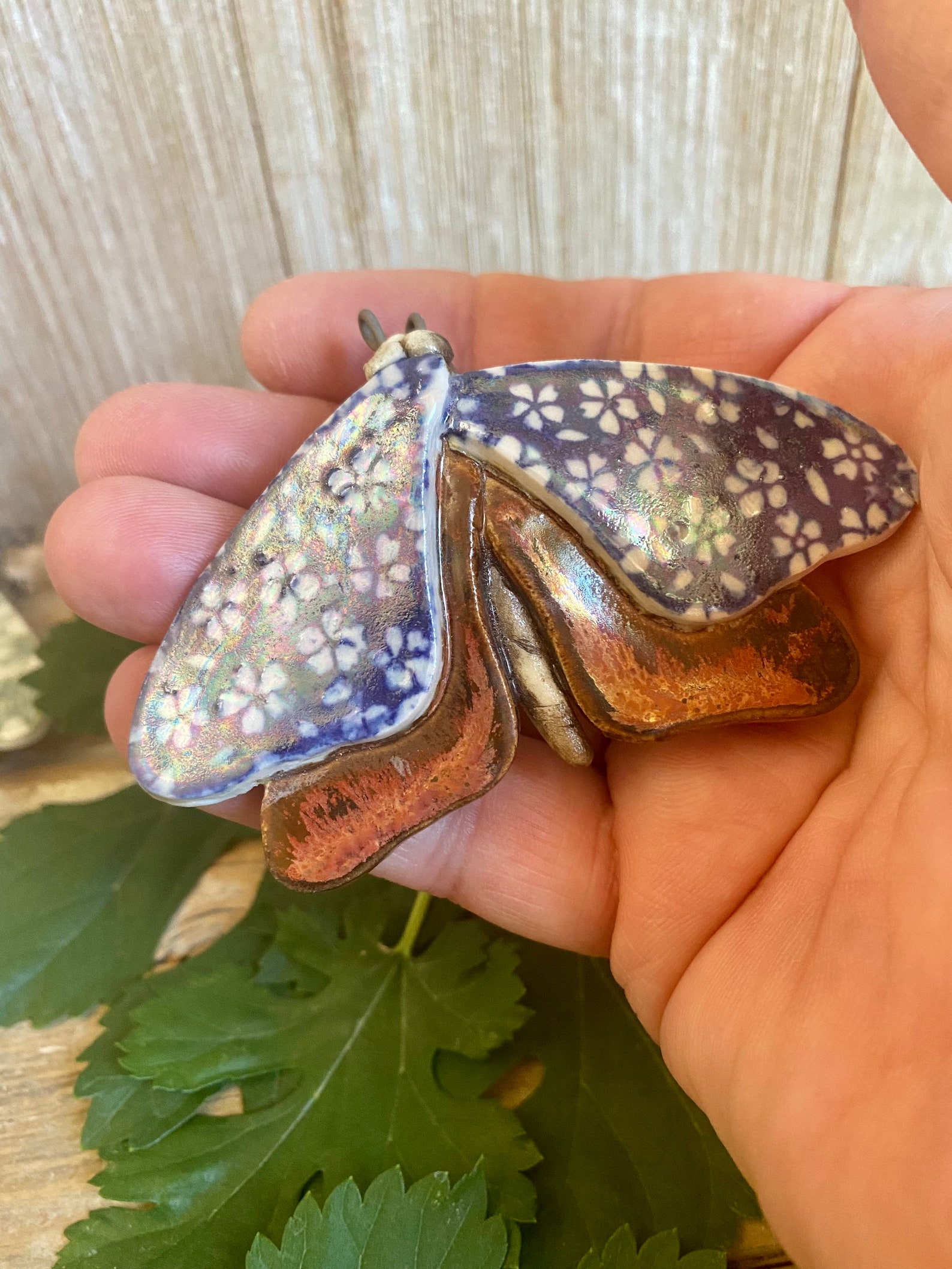 Porcelain Moth Scatter Pin in Blue Florals and Copper Mother - Etsy