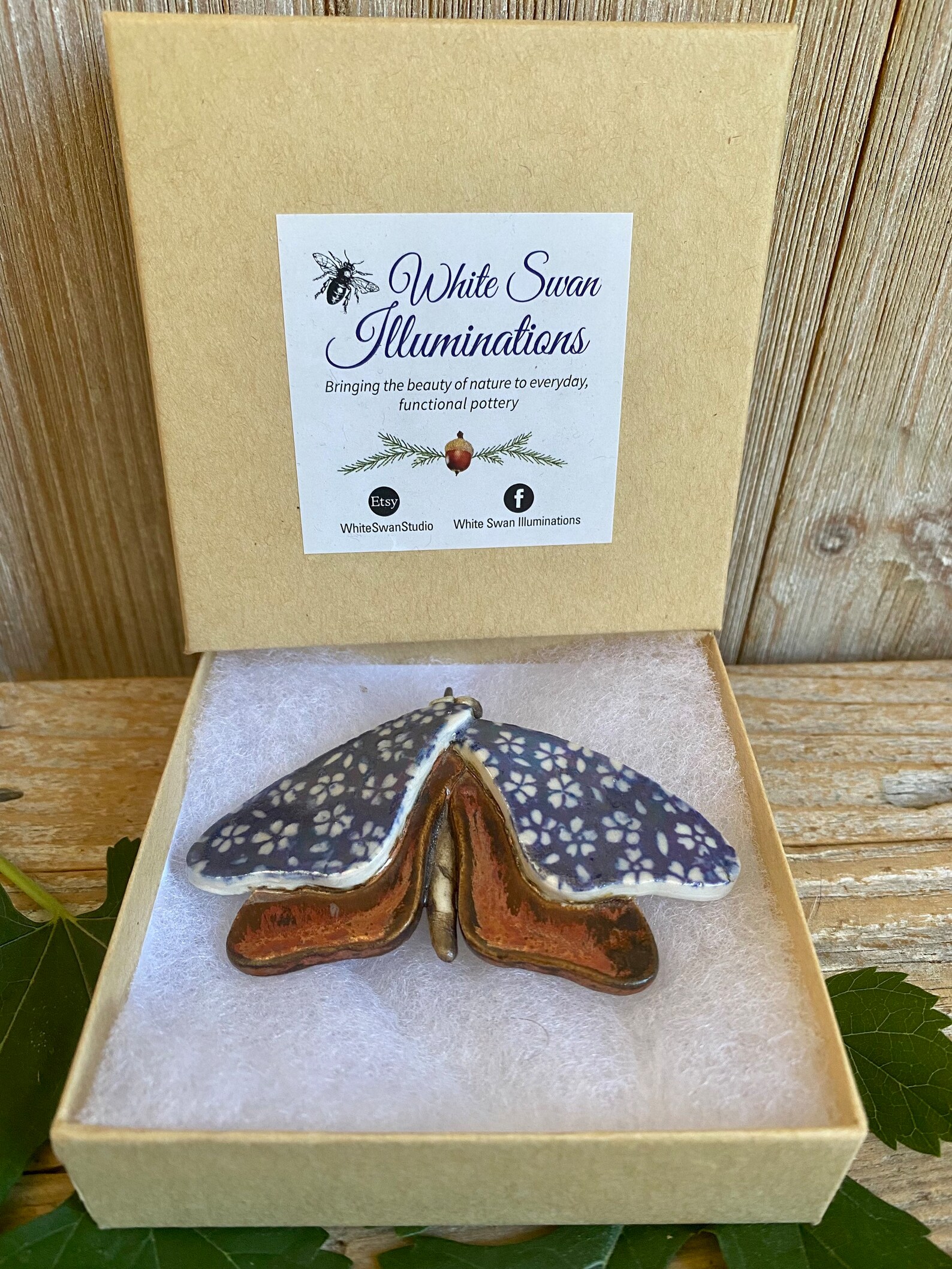 Porcelain Moth Scatter Pin in Blue Florals and Copper Mother - Etsy